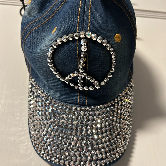 Accessories | Denim Peace Sign Rhinestone Cap | Poshmark